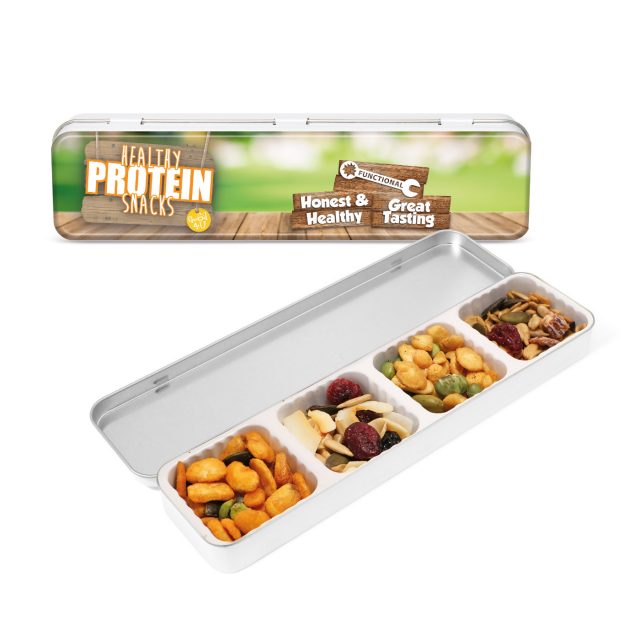 Promotional Slim Tin Healthy Protein Snacks | CM Brand