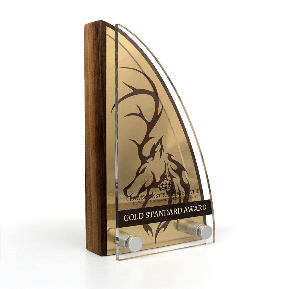 Promotional Real Wood Block Award With Metal Plate & Acrylic Face | CM ...